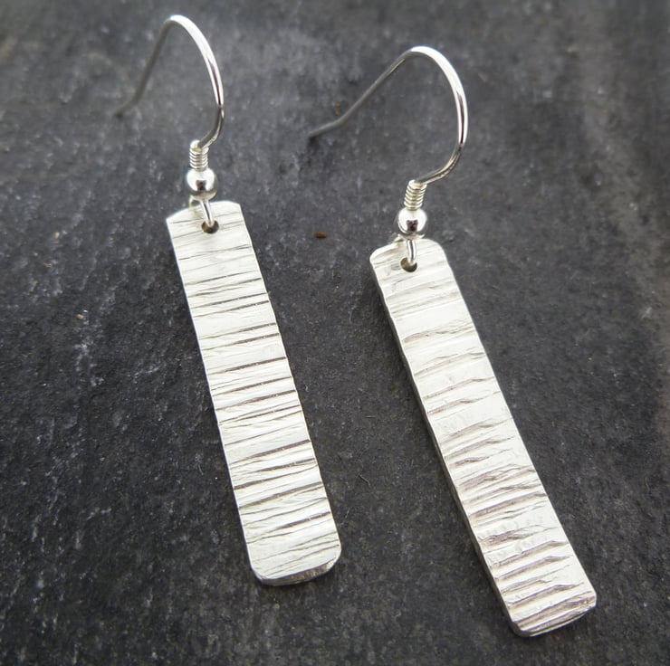 Textured Sterling Silver Drop Earrings - Folksy