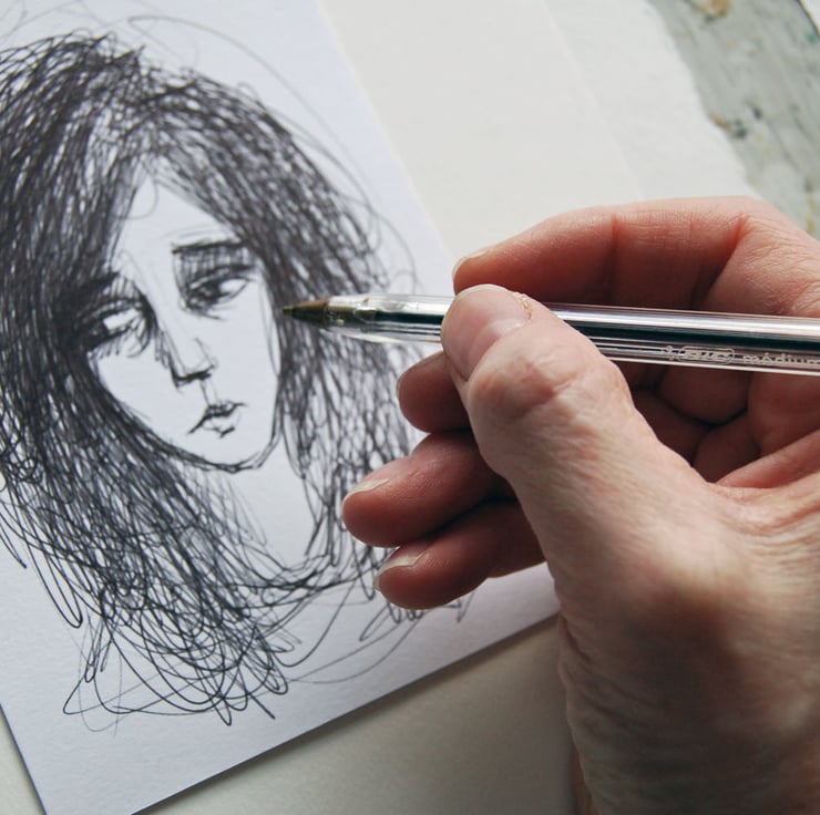 SALE Sad person with big eyes: Original biro po... - Folksy