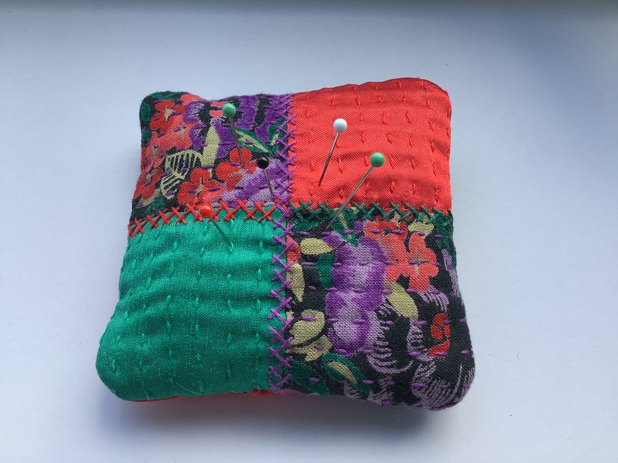 Handmade patchwork style pincushion - Folksy