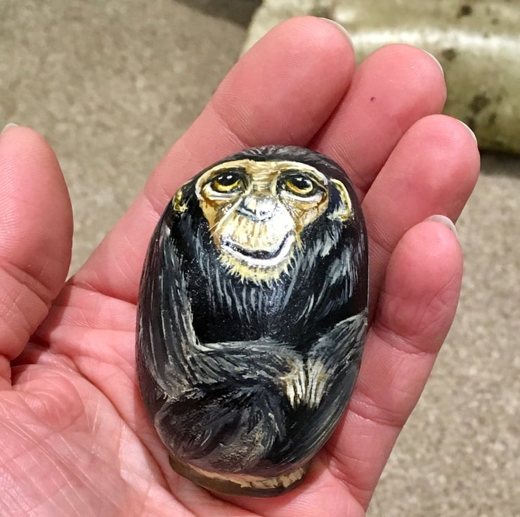 Monkey hand painted pebble garden rock art wild... - Folksy