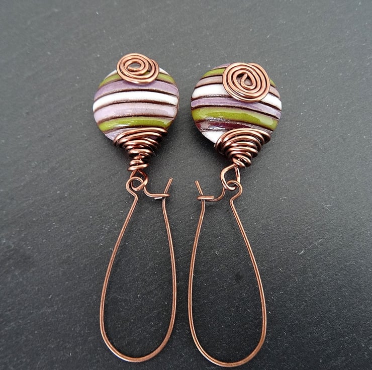 Wire wrapped Ceramic Lentil bead earrings - Folksy