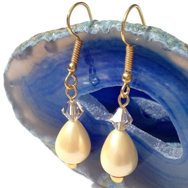 Golden Yellow Shell Pearl Earrings - Folksy