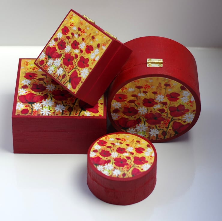 Red Trinket Box, Poppy Floral Jewellery Box, Re... - Folksy