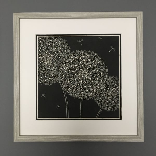 Linocut Print - Dandelion Clocks - Limited Edit... - Folksy