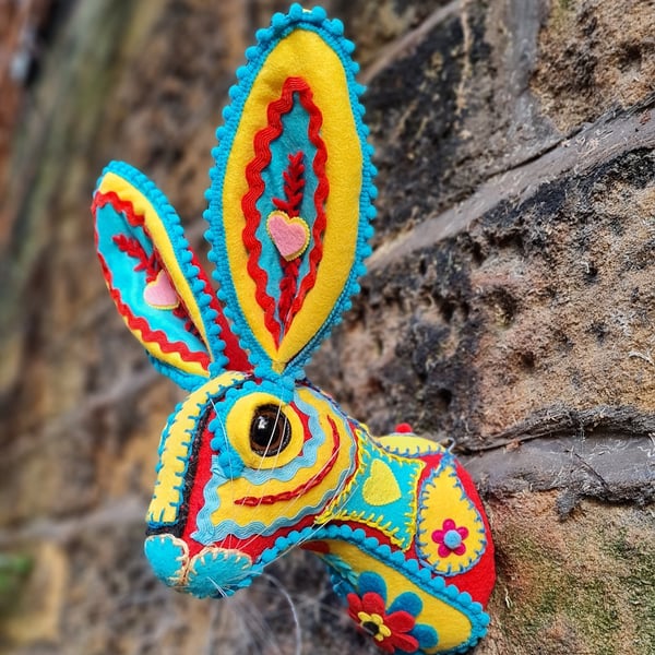Faux hare head wall mount in appliquéd felt- Mr... - Folksy