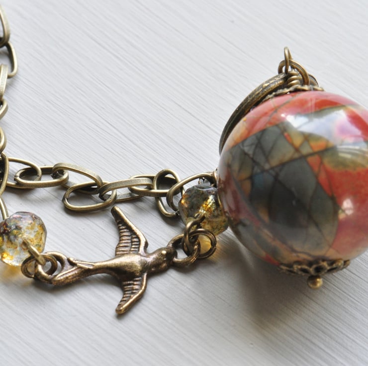 RESERVED FOR KAY Jasper Necklace with Bird Conn... - Folksy