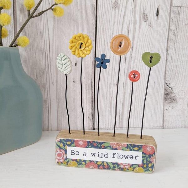 Button and Clay Flower Garden in a Floral Block... - Folksy