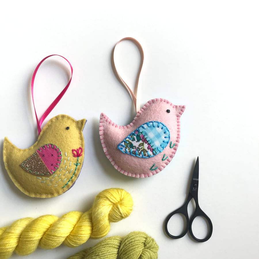 Hand Embroidered Felt Bird Lavender Bag- set of 2 - Folksy