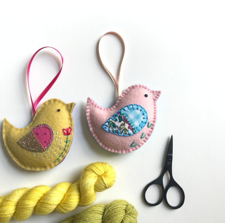 Hand Embroidered Felt Bird Lavender Bag- set of 2 - Folksy