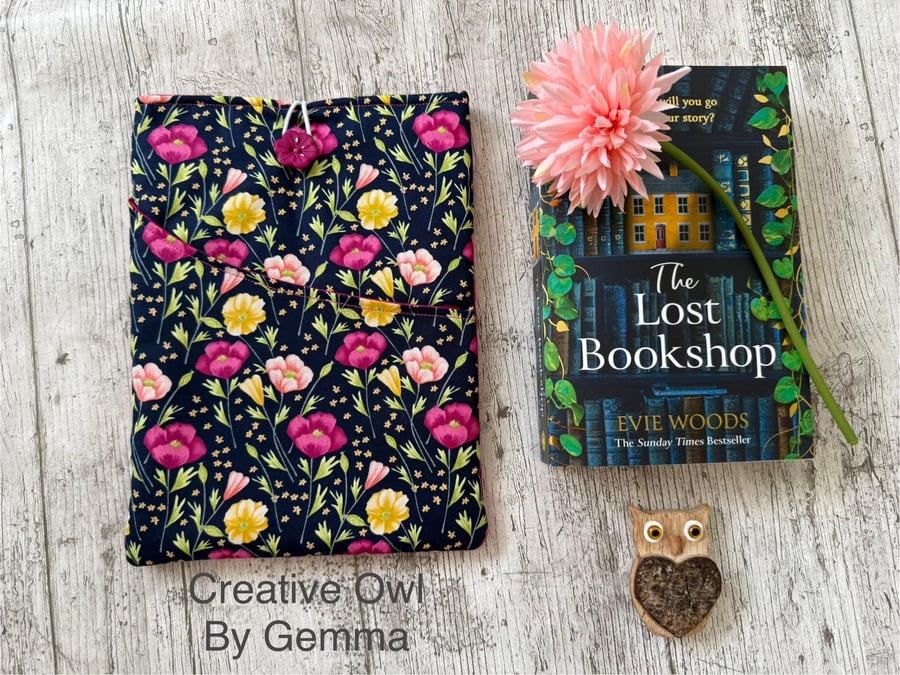 Fabric book sleeve with pocket for paperback bo... - Folksy