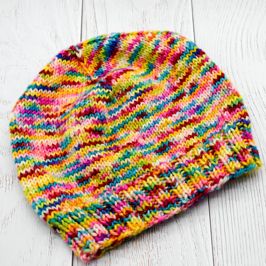 SOLD - Hand knitted toddler hat - Multicolour b... - Folksy
