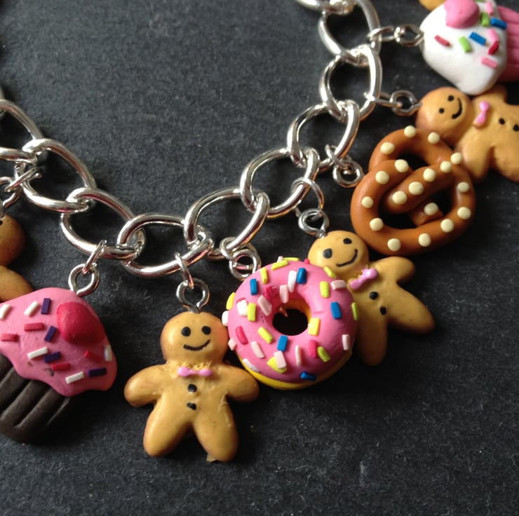Kitsch Gingerbread Man Fimo Charm Bracelet: Cu... - Folksy