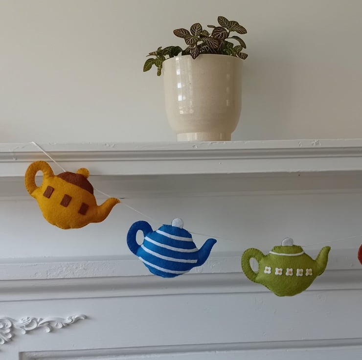 Hand Sewn Bunting Garland of Teapots - Folksy