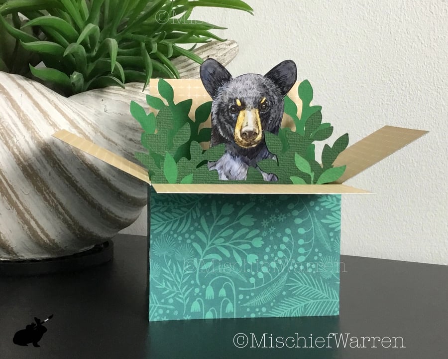 Black Bear Cub Card. 3D box card blank or perso... - Folksy