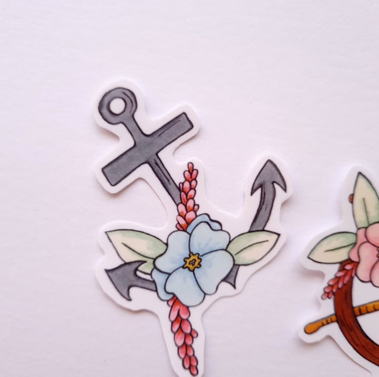 2 Floral Nautical Handmade Stickers Anchor Ship... - Folksy