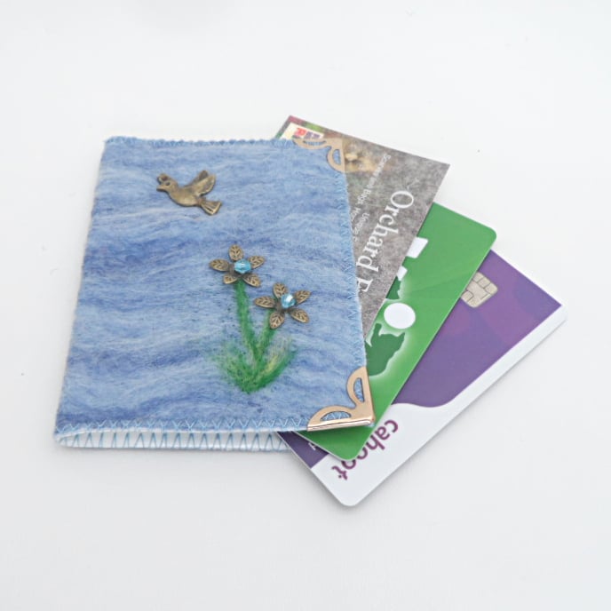 Card Wallet, Bus Pass Holder, felted with bird ... - Folksy