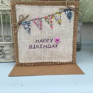 Liberty fabric bunting card, bunting birthday c... - Folksy