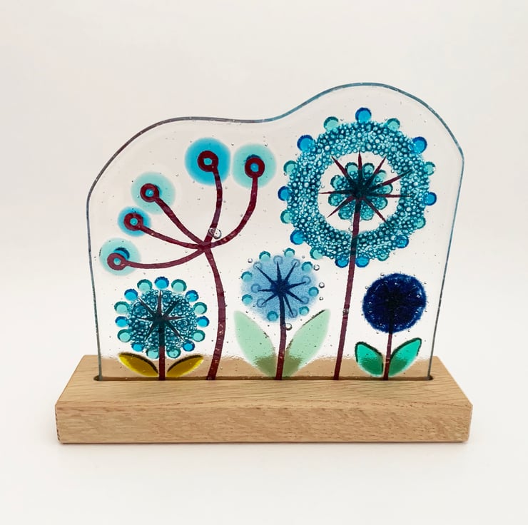 Fused Glass Botanicals on Oak 3 - Handmade Fuse... - Folksy