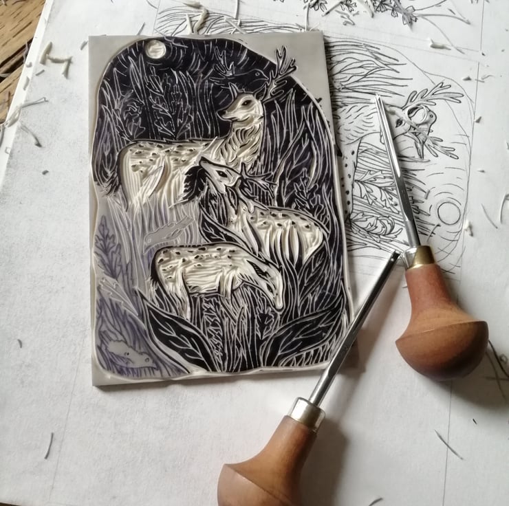 Fallow Deer a5 Lino Print - Folksy