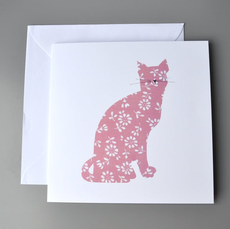 Red cat blank card of a sitting cat silhouette ... - Folksy