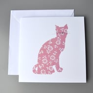 Red cat blank card. Sitting cat silhouette with... - Folksy