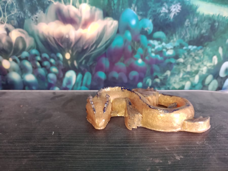 Handmade Resin Dragon Gold and Blue Curled Dragon - Folksy