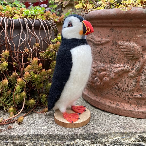 Puffin, woollen sculpture, needle felted - Folksy