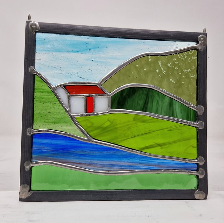 Stained glass Scottish mountain bothy landscape... - Folksy