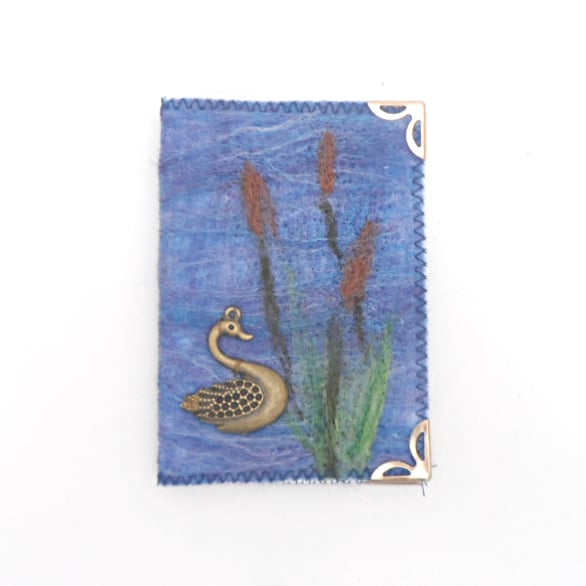 Bus pass holder, card wallet, felted with swan ... - Folksy