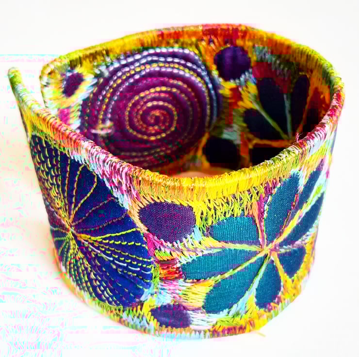 Textile - Cuff - with Free Machine Embroidery - Folksy