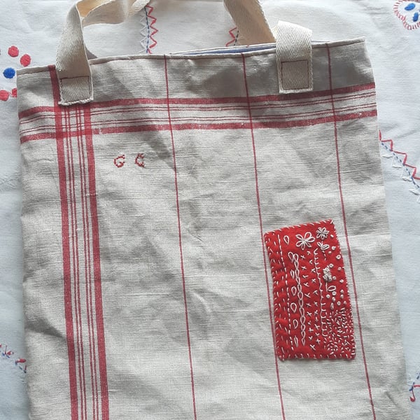 Vintage French Linen Tote Bag, Handmade, Unique - Folksy