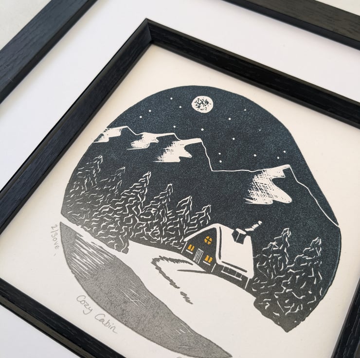 Cozy Cabin Limited Edition Linocut Print - Folksy