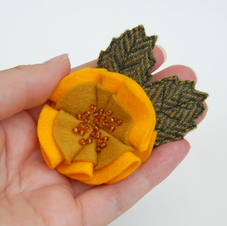 Double Yellow Rose Brooch - Folksy