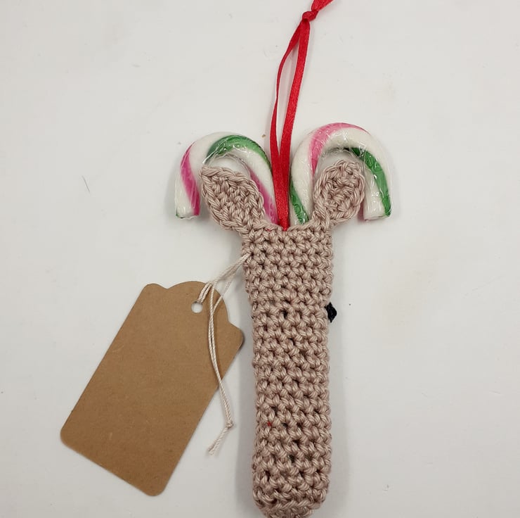 Crochet Rudolph Candy Cane Decoration - Folksy
