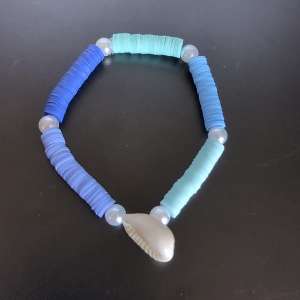 Blue Shell - Handcrafted Polymer Clay Elasticat... - Folksy