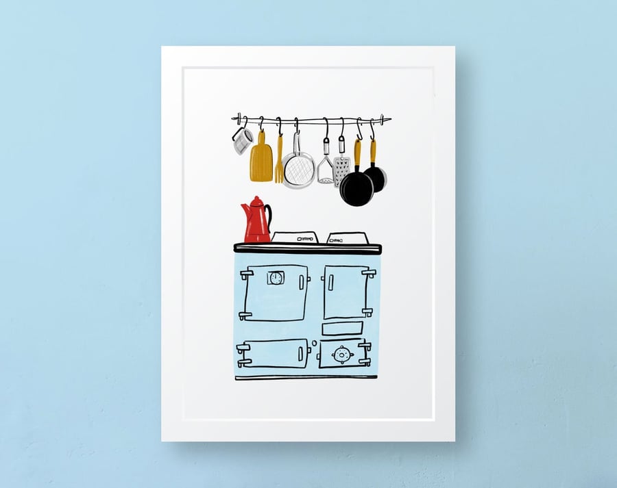 Vintage Blue AGA Art Print, Wall Art, Unframed ... - Folksy