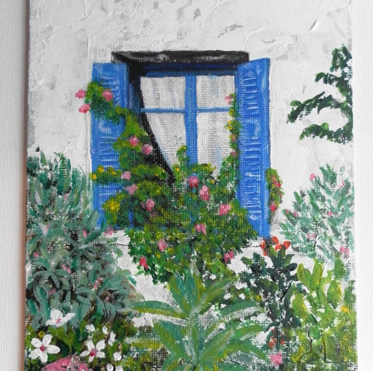 Original Painting in Acrylic, Mediterranean Window - Folksy