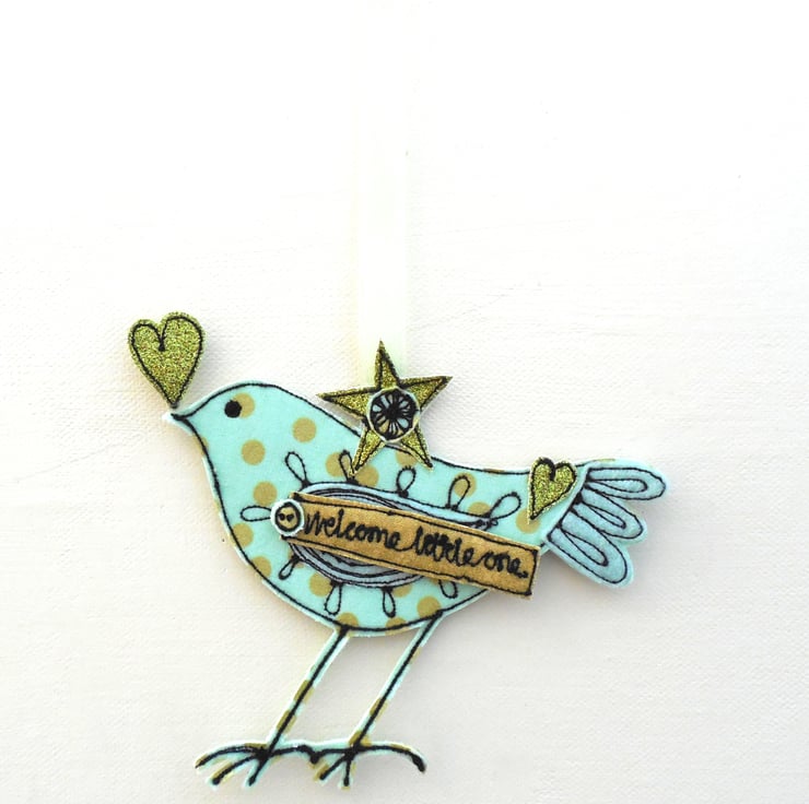 Welcome Little One Birdie in Greens - Folksy