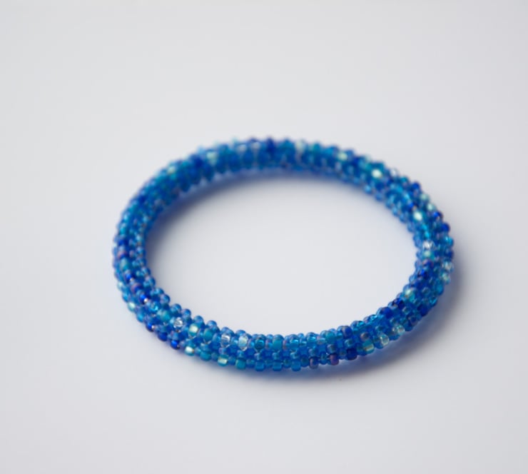Blue beadwoven bangle - Folksy