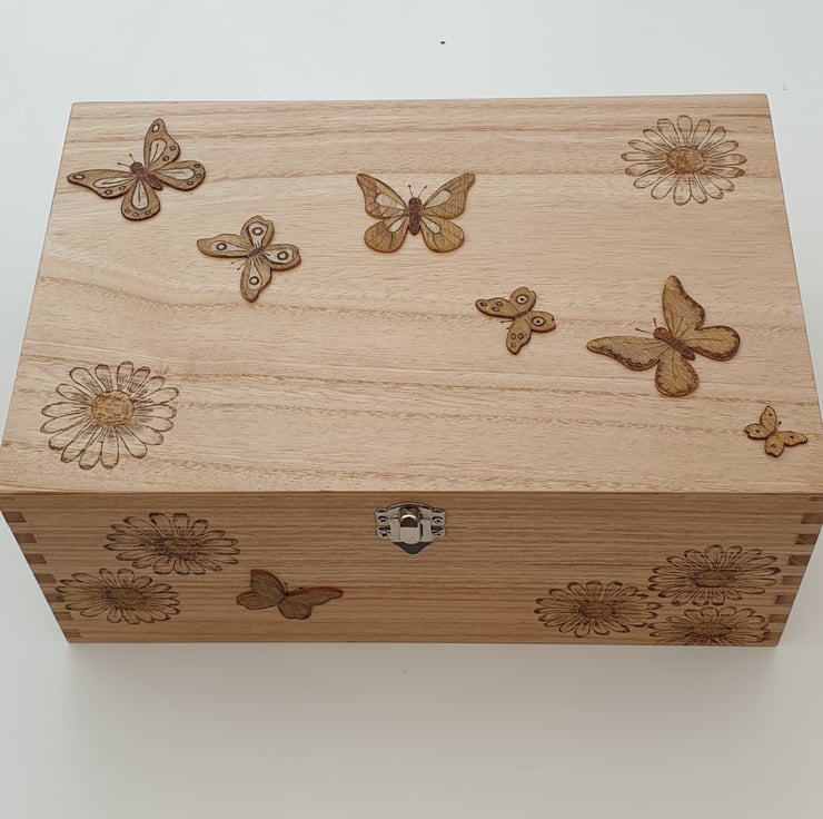 Decorative butterfly design wooden storage box - Folksy
