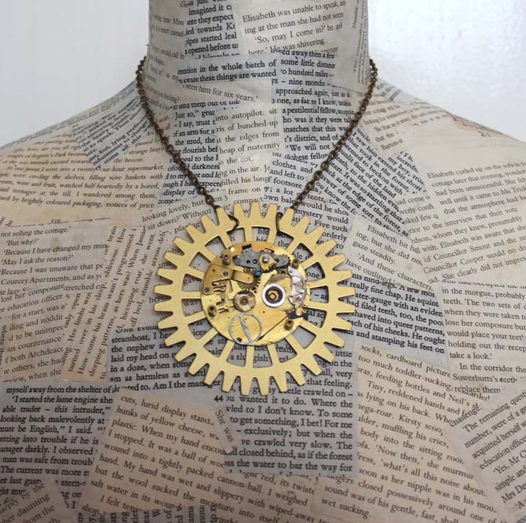 Steampunk Vintage Giant Cog Statement Gold Neck... - Folksy