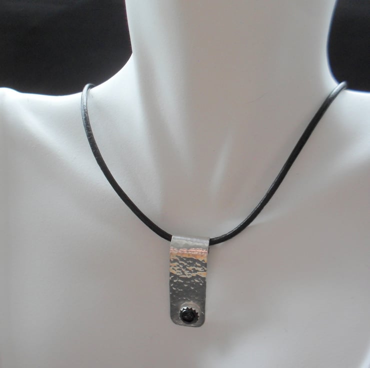 Sterling Silver Bar Drop Pendant With Black L... - Folksy