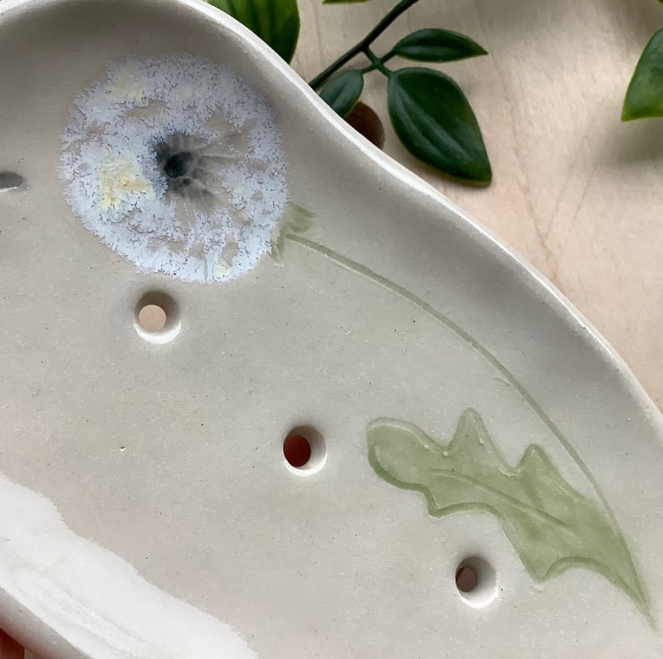 Handmade stoneware Dandelion clock soap dish - Folksy