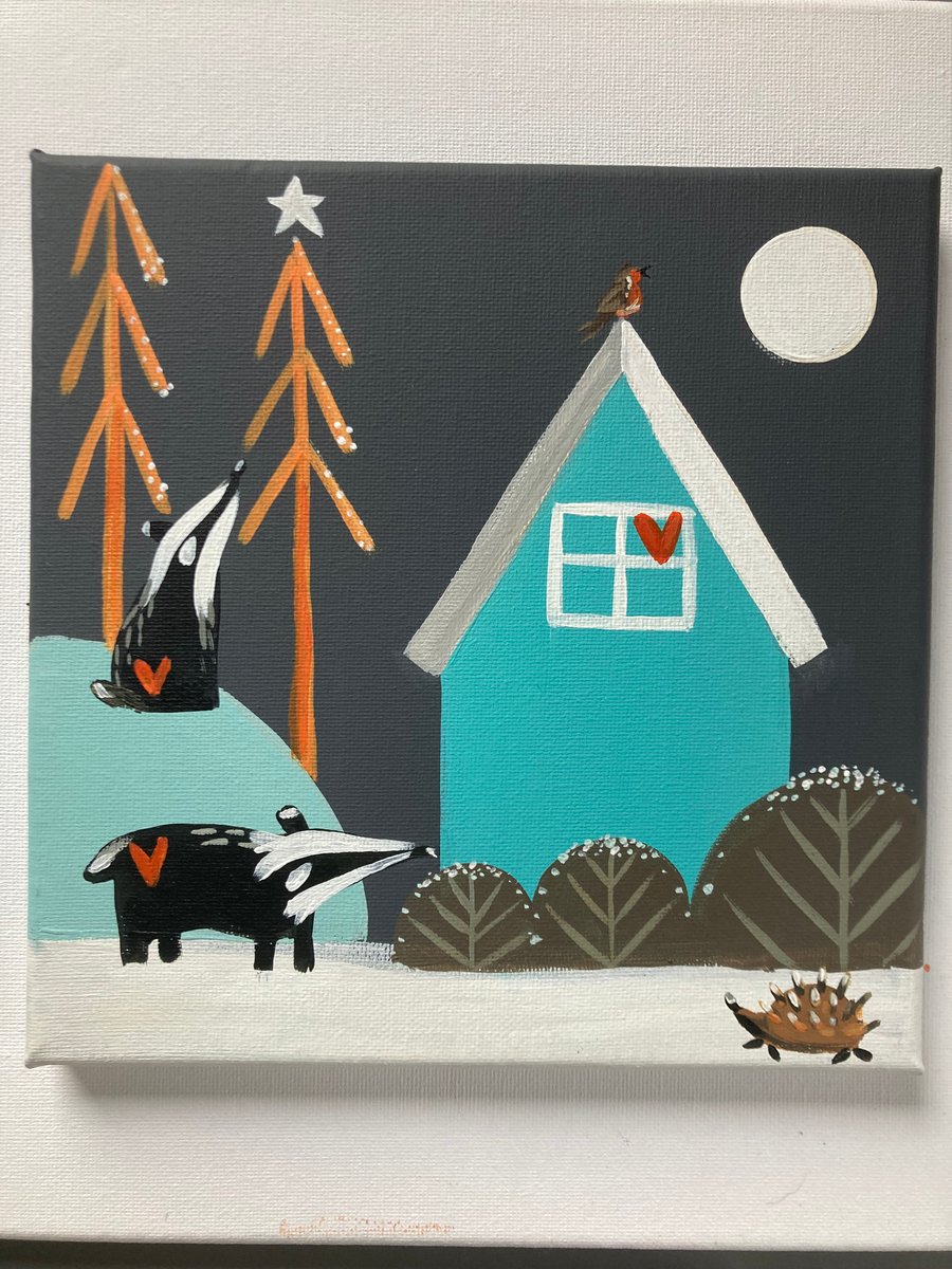 Animal Folk Badgers Trees Robin Hedgehog Grey - Folksy