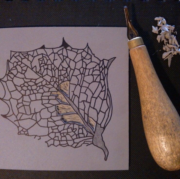 Leaf Skeleton original linocut - Folksy