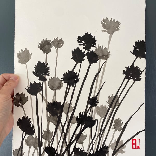 Garden Chives, shadow painting, original art, s... - Folksy