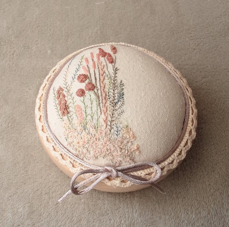 Hand embroidered pin cushion, hand sewn lqrge p... - Folksy