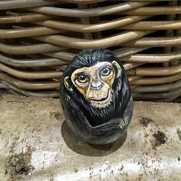 Monkey hand painted pebble garden rock art wild... - Folksy