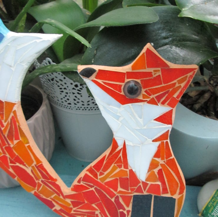 Mosaic Fox and Bluebird - Folksy