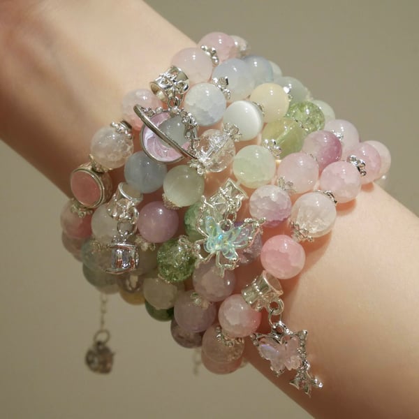 Handcrafted elastic string beaded bracelet with... - Folksy